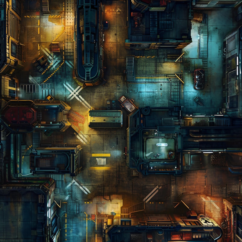 10 Cyberpunk Streets Battlemaps, Sci Fi, Dnd Battle Map, Cyberpunk, D&D ...