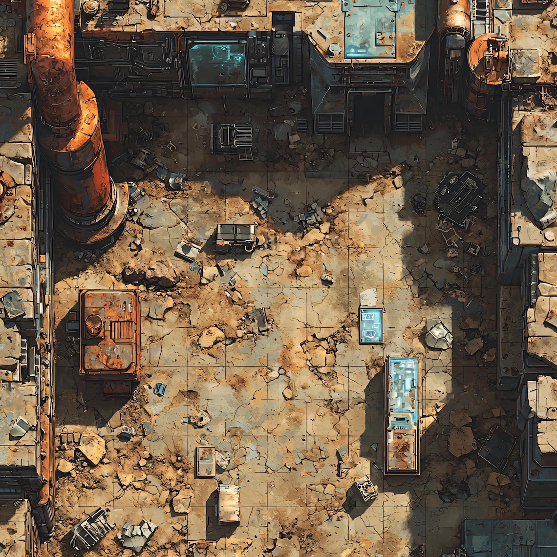 10 Cyberpunk Industry Ruins Battlemaps, Sci Fi, Cyberpunk, Battle Map ...