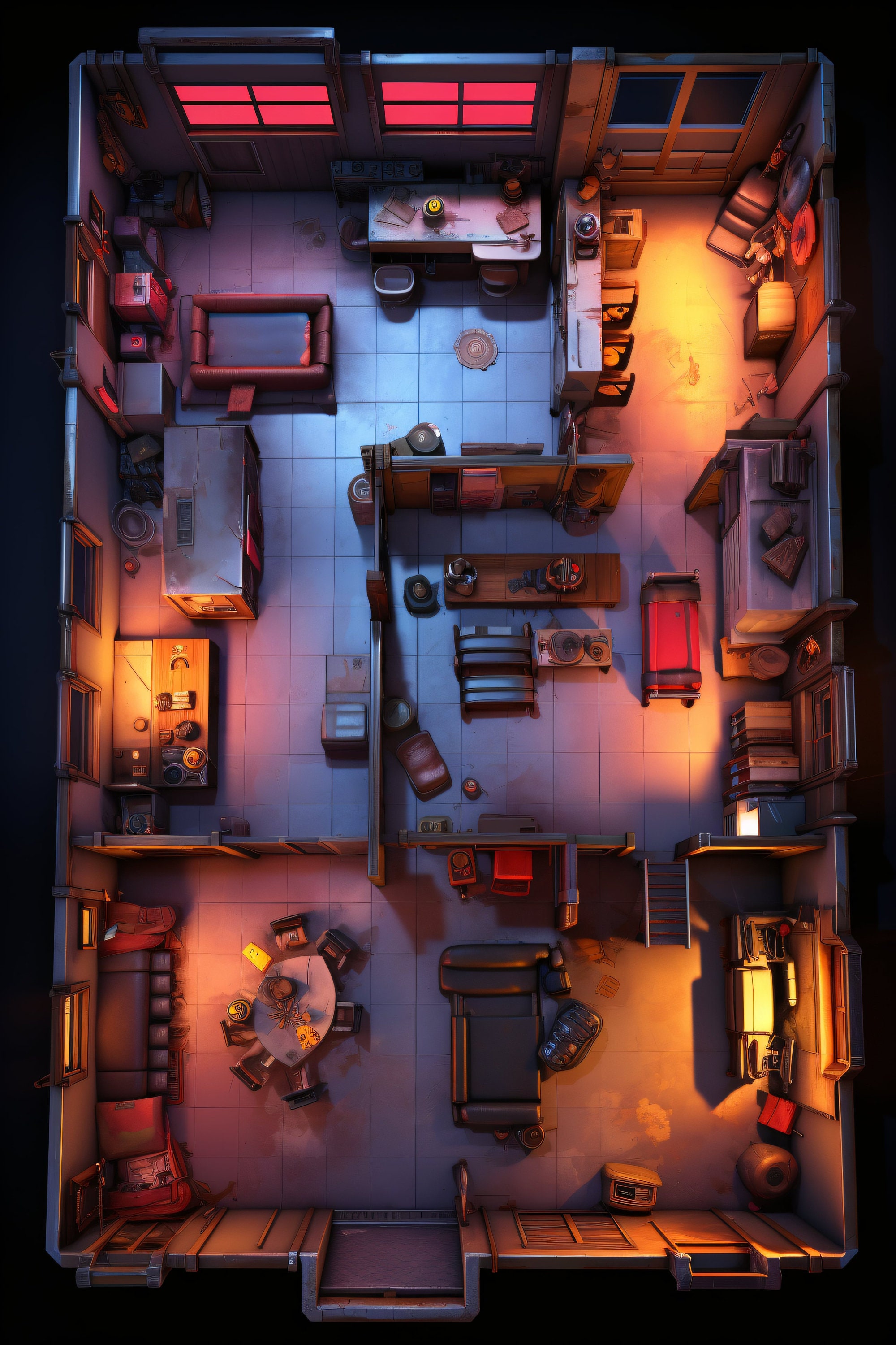 14 Cyberpunk Apartment Battlemaps, Sci Fi, Dnd Battle Map, Cyberpunk, D ...