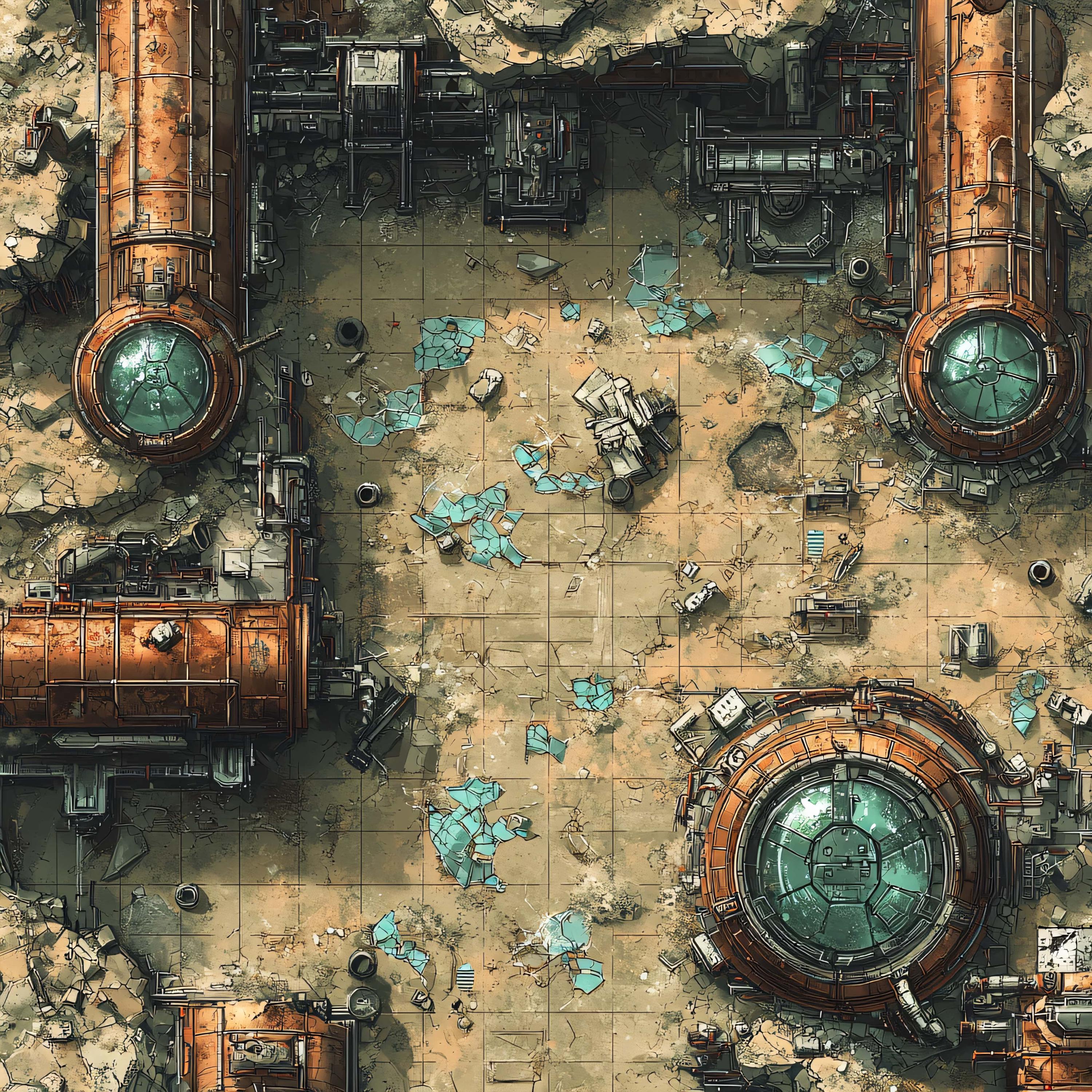 10 Cyberpunk Industry Ruins Battlemaps, Sci Fi, Cyberpunk, Battle Map ...