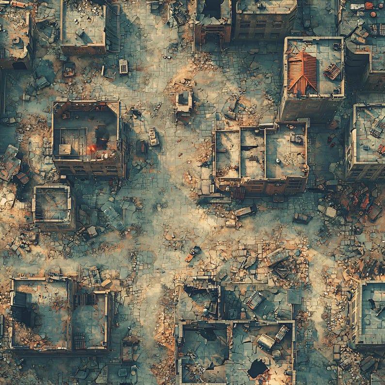 10 Cyberpunk Ruined City Battlemaps, Battle Map, Sci Fi, Cyberpunk, D&D ...