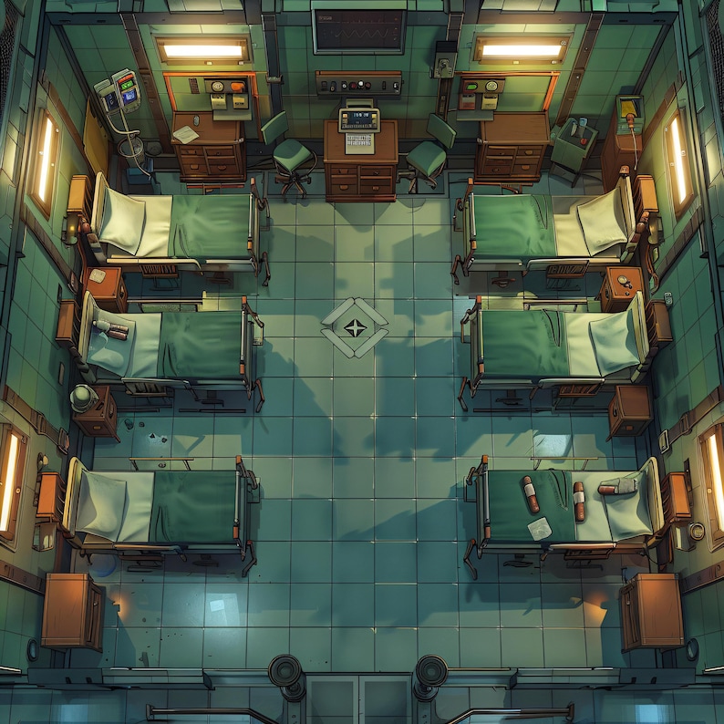 10 Cyberpunk Hospital Battlemaps, Sci Fi, Cyberpunk, D&D, Shadowrun ...