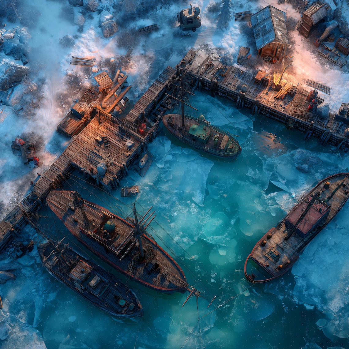 10 Gridless Frozen Village Battle Maps | VTT Pack for Dnd, Pathfinder ...