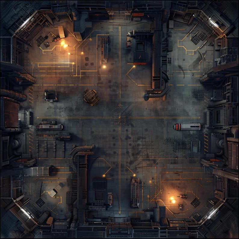 10 Cyberpunk Warehouse Battlemaps 2, Sci Fi, Dnd Battlemap, Cyberpunk, D&D, Shadowrun, Roll20 ...
