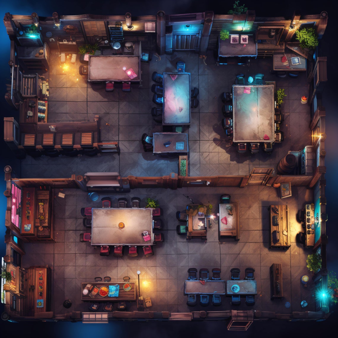 10 Cyberpunk Restaurant/tavern Battlemaps, Sci Fi, Cyberpunk, D&D ...