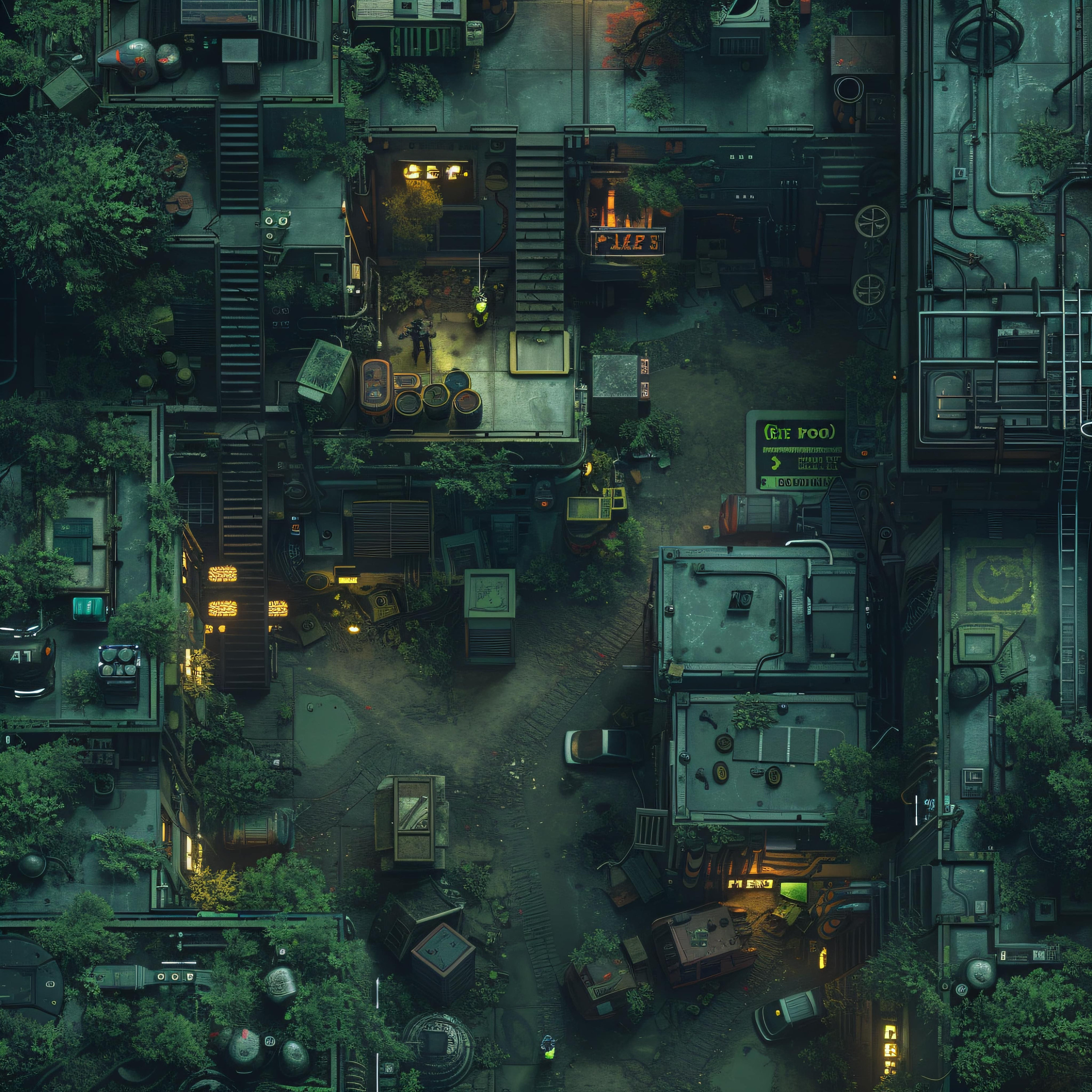 10 Cyberpunk Shanty/slums Battlemaps, Sci Fi, Cyberpunk, D&D, Shadowrun ...