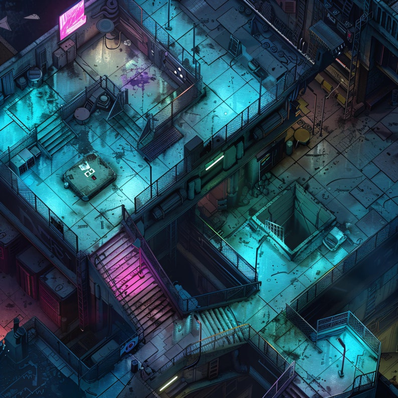 10 Cyberpunk Ruins Battlemaps, Sci Fi, Dnd Battle Map, Cyberpunk, D&D ...