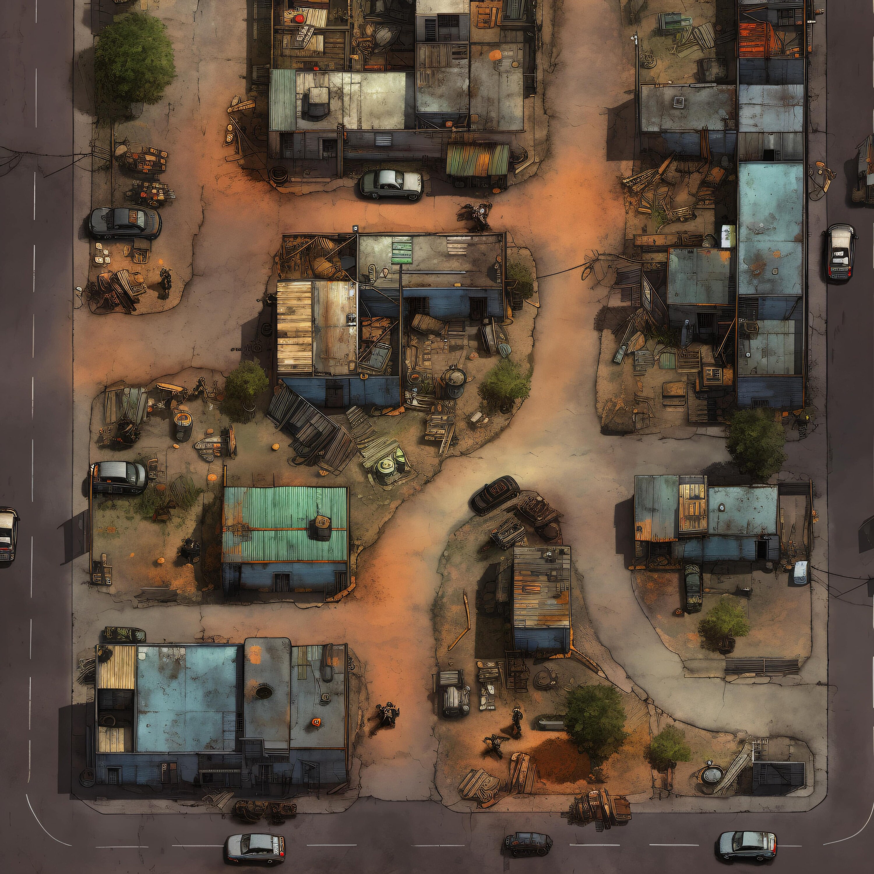 10 Cyberpunk Badlands / Nomad Battlemaps, Sci Fi, Cyberpunk, D&D ...