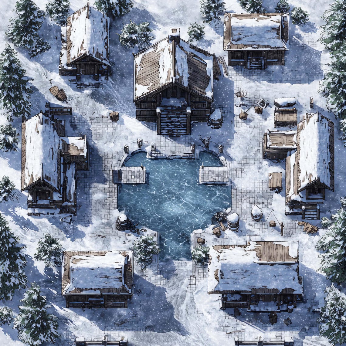 10 Frozen Village Battle Maps, Dnd Battlemap, Pathfinder, D&D, Dungeons ...