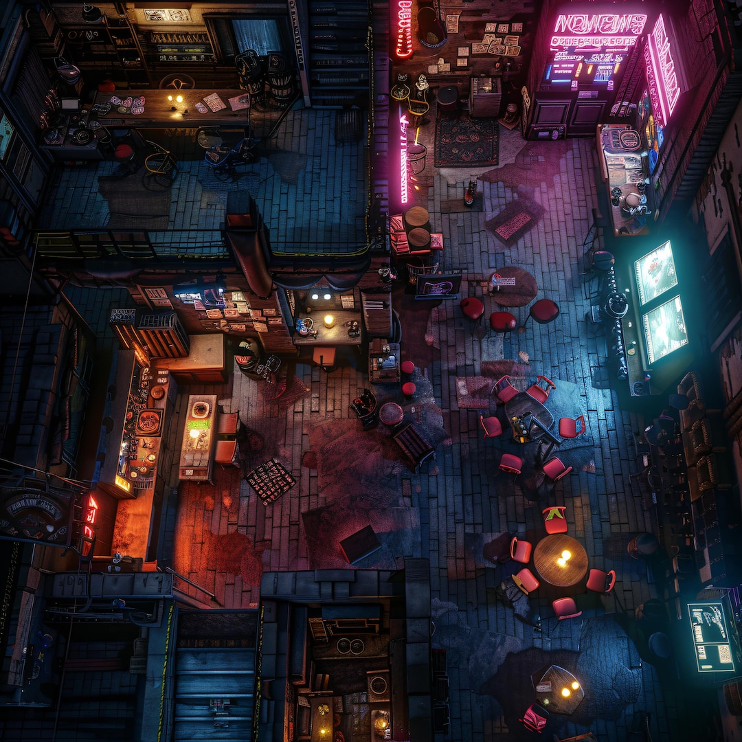 10 Cyberpunk Restaurant/tavern Battlemaps, Sci Fi, Cyberpunk, D&D ...
