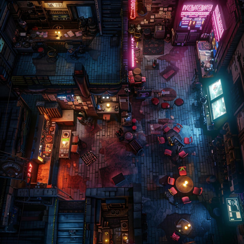 10 Cyberpunk Restaurant/tavern Battlemaps, Sci Fi, Cyberpunk, D&D ...