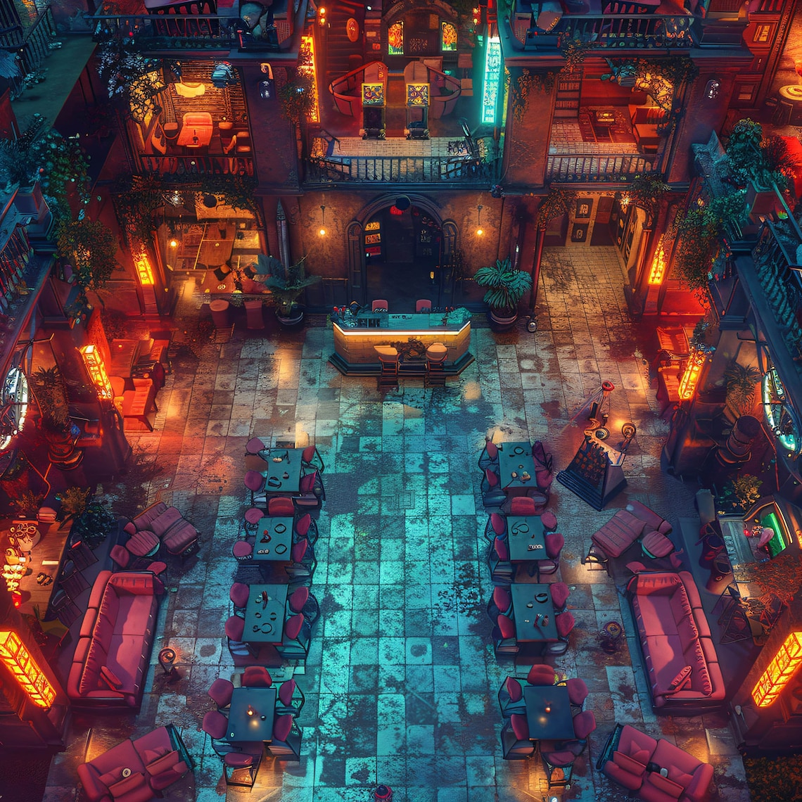 10 Cyberpunk Club Battlemaps, Sci Fi, Dnd Battle Map, Cyberpunk, D&D ...