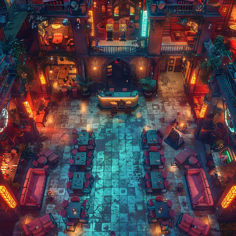 10 Cyberpunk Club Battlemaps, Sci Fi, Dnd Battle Map, Cyberpunk, D&D ...