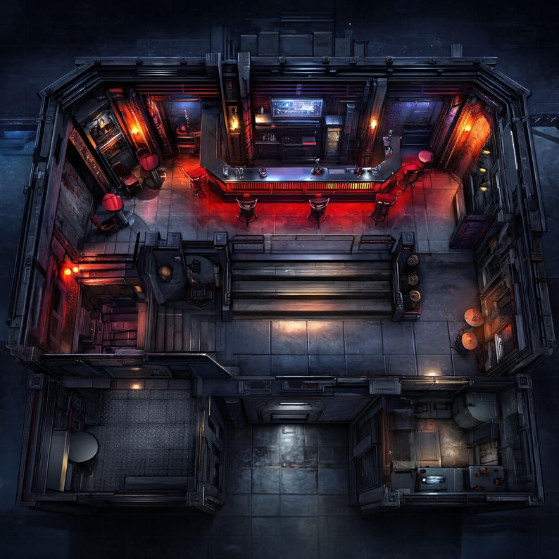 10 Cyberpunk Cantina/tavern Battlemaps, Sci Fi, Cyberpunk, Battle Map ...