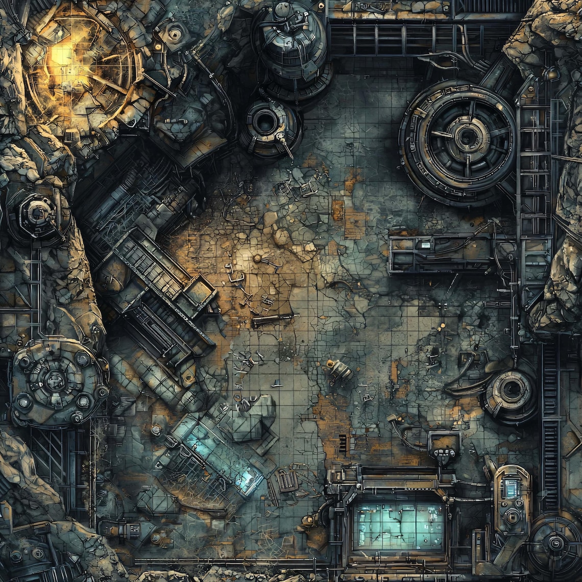 10 Cyberpunk Industry Ruins Battlemaps, Sci Fi, Cyberpunk, Battle Map ...