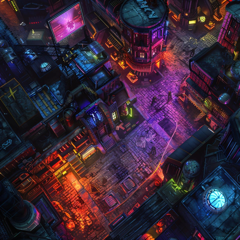 10 Cyberpunk Alley Battlemaps, Sci Fi, Dnd Battle Map, Cyberpunk, D&D ...