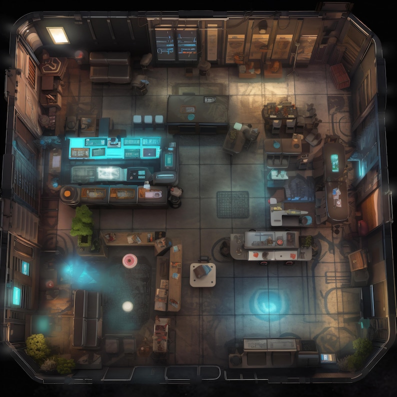 10 Cyberpunk Interior Battlemaps, Sci Fi, Dnd Battle Map, Cyberpunk, D ...