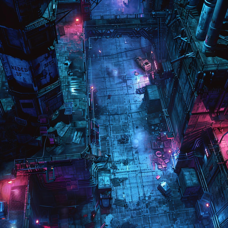 10 Cyberpunk Alley Battlemaps, Sci Fi, Dnd Battle Map, Cyberpunk, D&D ...