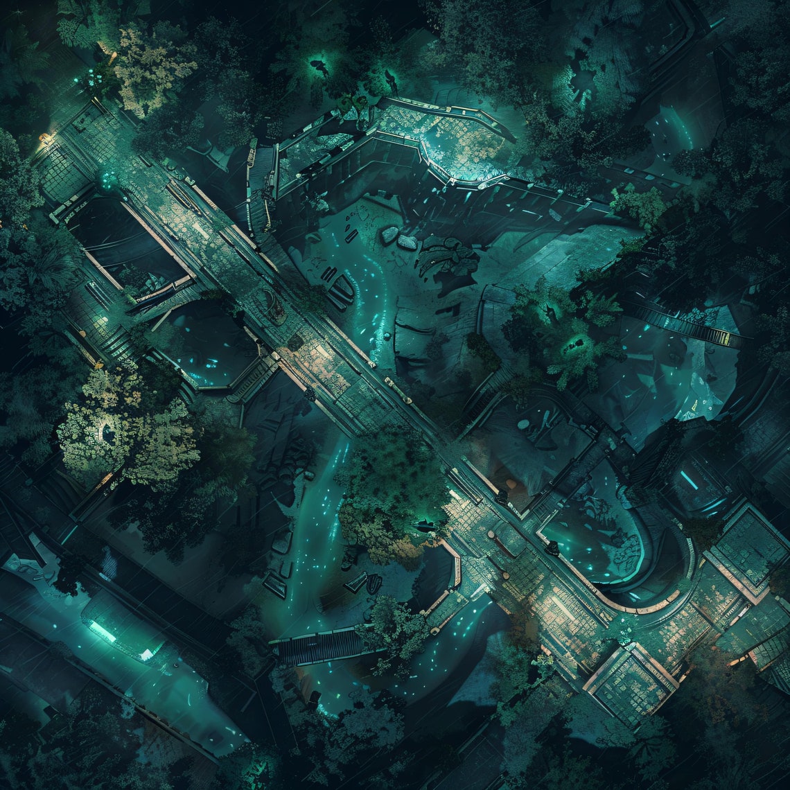 10 Cyberpunk Park Battlemaps, Sci Fi, Dnd Battle Map, Cyberpunk, D&D ...