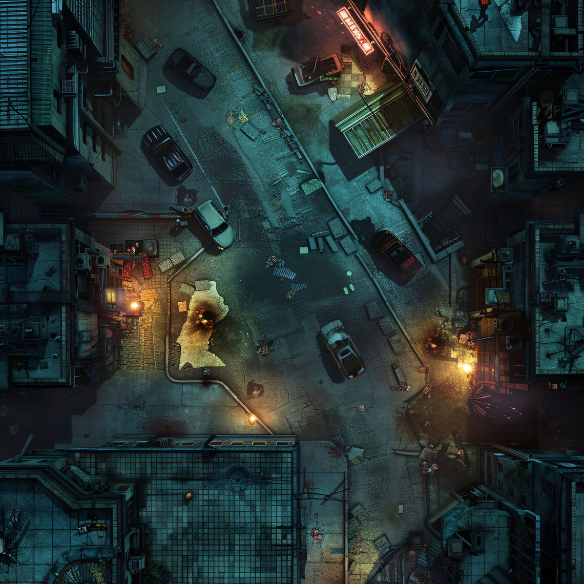 10 Gridless Cyberpunk Rooftop Battlemaps | VTT Pack for Shadowrun ...