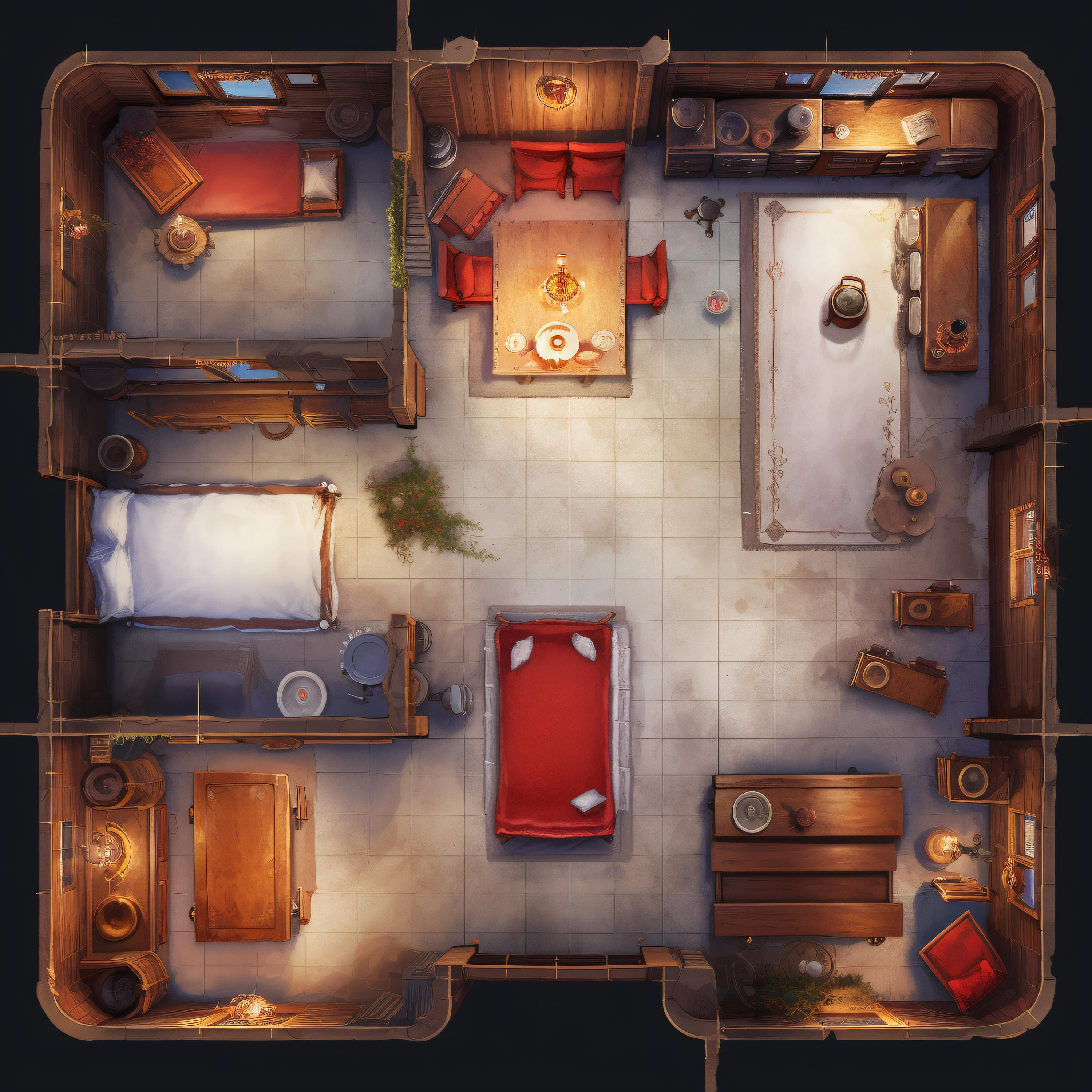 10 Tavern Quarters and Bedroom Maps, Pathfinder, D&D, Battlemap ...