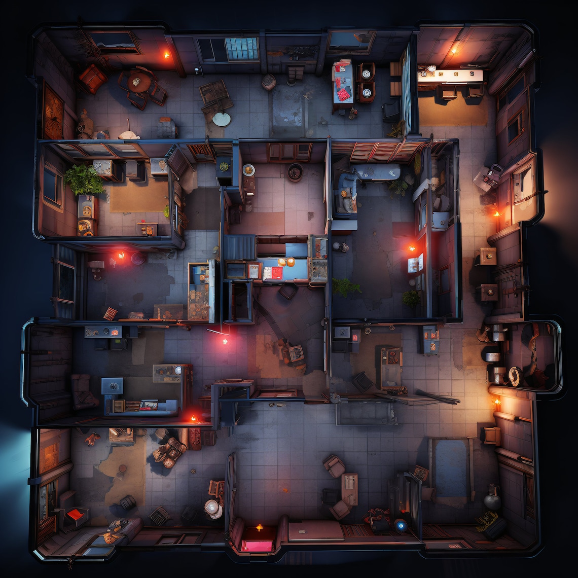 14 Cyberpunk Apartment Battlemaps, Sci Fi, Dnd Battle Map, Cyberpunk, D&D, Shadowrun, Roll20 ...