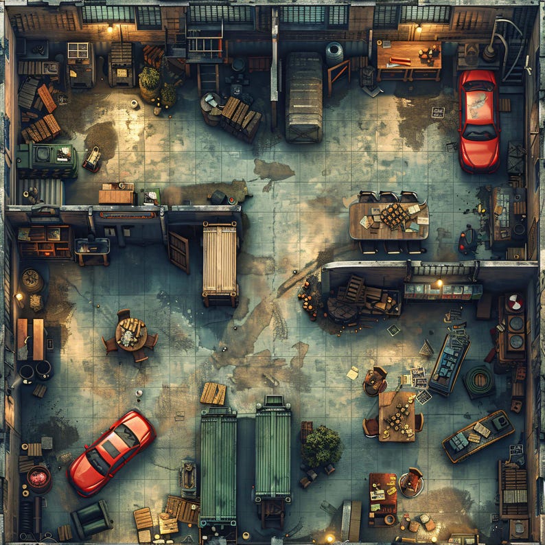 10 Cyberpunk Scrapyard Battlemaps, Sci Fi, Cyberpunk, Battle Map, D&D ...