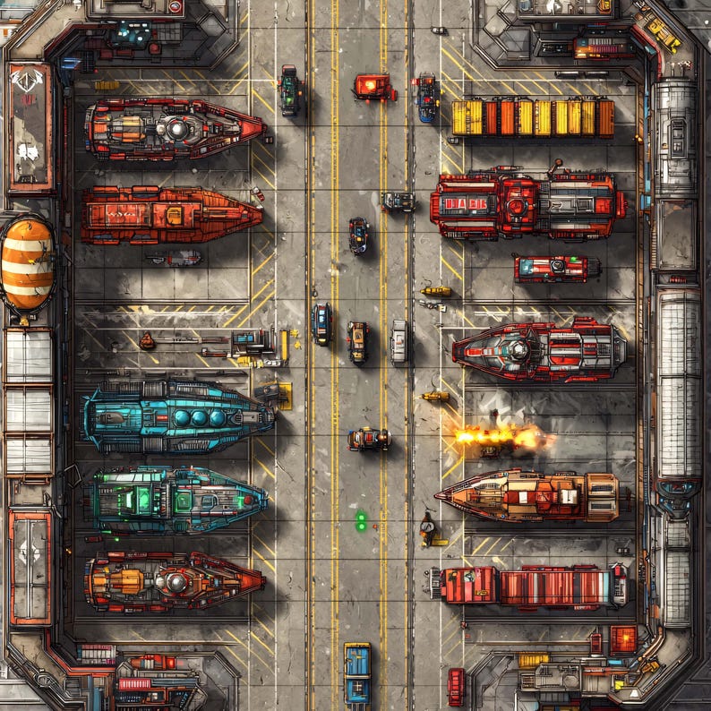 10 Cyberpunk Shipyard / Spaceport Battlemaps, Sci Fi, Dnd Battle Map, D ...