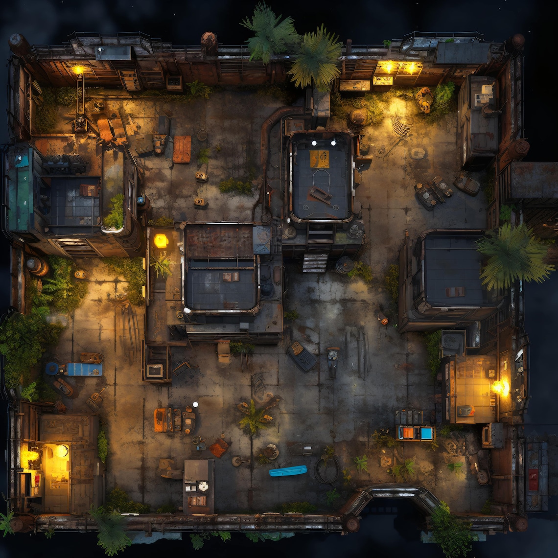 10 Abandoned Cyberpunk Battlemaps, Sci Fi, Dnd Battle Map, Cyberpunk, D ...