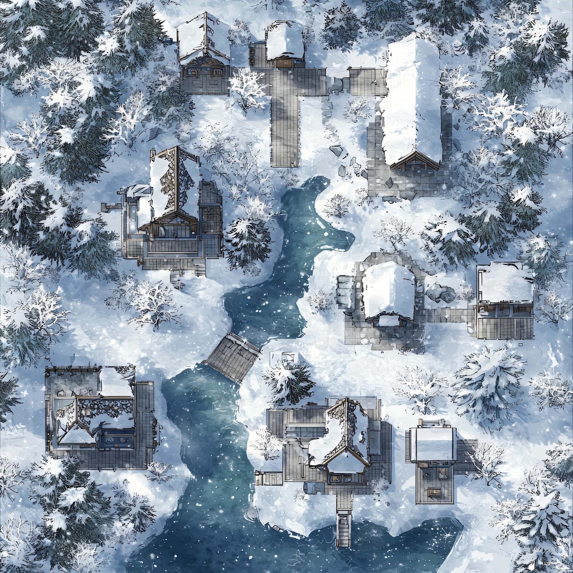10 Frozen Village Battle Maps, Dnd Battlemap, Pathfinder, D&D, Dungeons ...