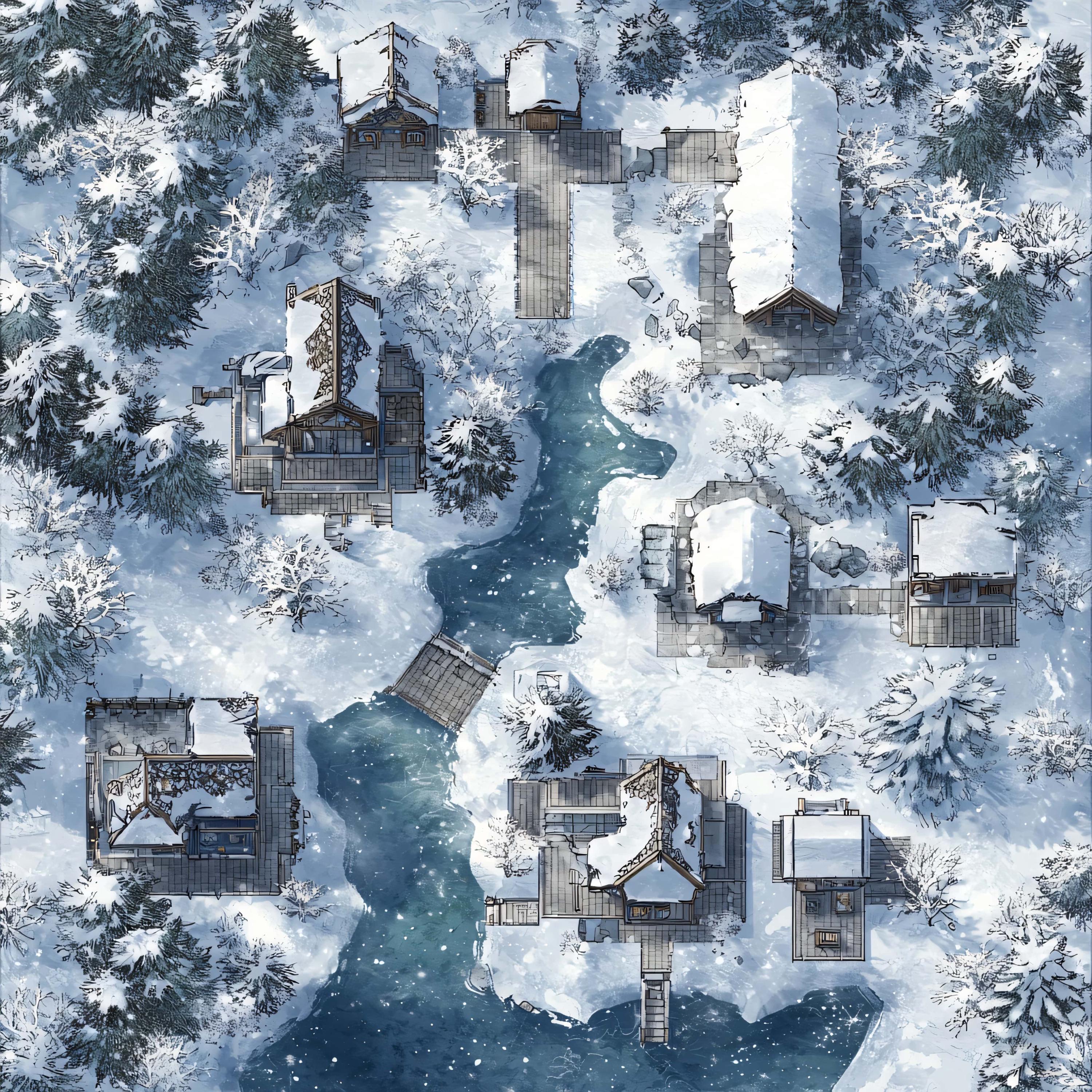 10 Frozen Village Battle Maps, Dnd Battlemap, Pathfinder, D&D, Dungeons ...