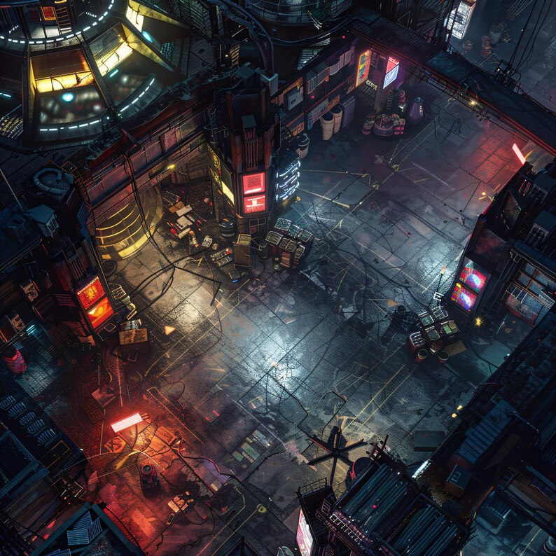 10 Cyberpunk Alley Battlemaps, Sci Fi, Dnd Battle Map, Cyberpunk, D&D ...