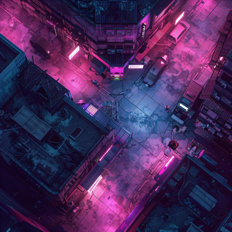 10 Cyberpunk Alley Battlemaps, Sci Fi, Dnd Battle Map, Cyberpunk, D&D ...