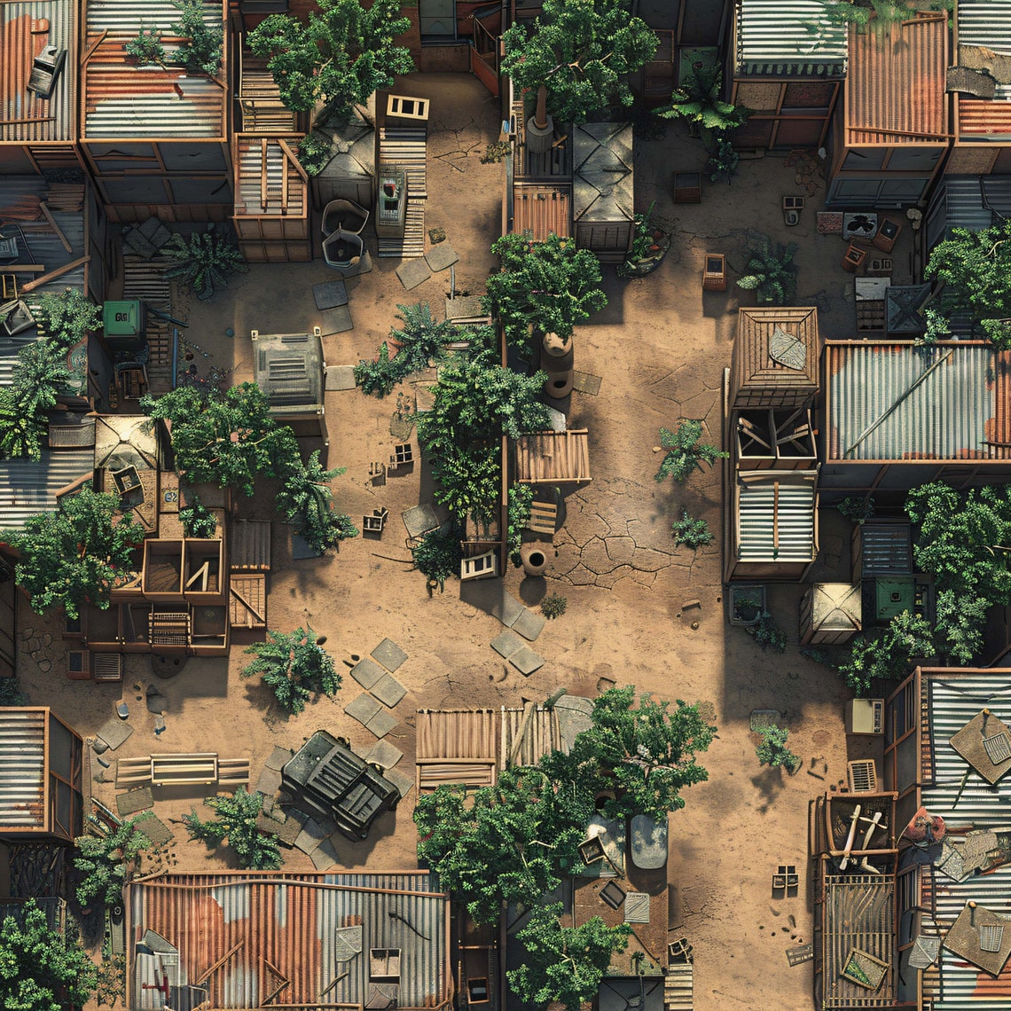 10 Cyberpunk Shanty/slums Battlemaps, Sci Fi, Cyberpunk, D&D, Shadowrun ...