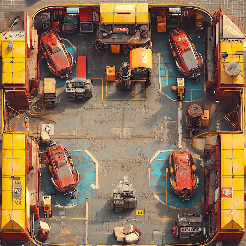 10 Cyberpunk Garage Battlemaps, Sci Fi, Dnd Battle Map, Cyberpunk, D&D ...