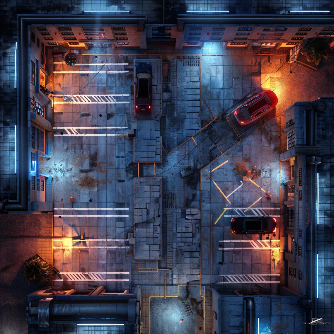 10 Cyberpunk Parking Battlemaps, Sci Fi, Dnd Battle Map, Cyberpunk, D&D ...