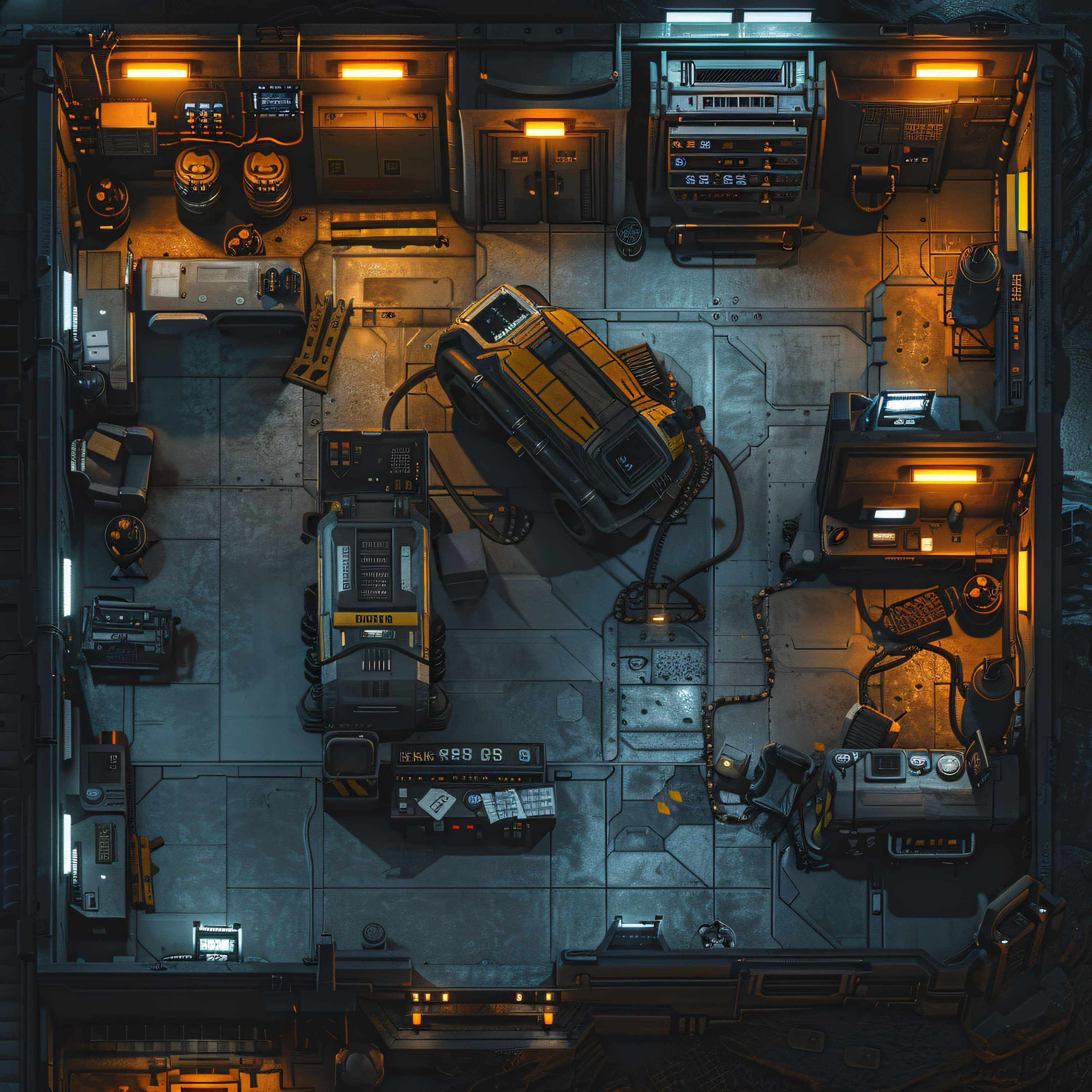 10 Cyberpunk Garage/chop Shop Battlemaps, Sci Fi, Cyberpunk, D&D ...