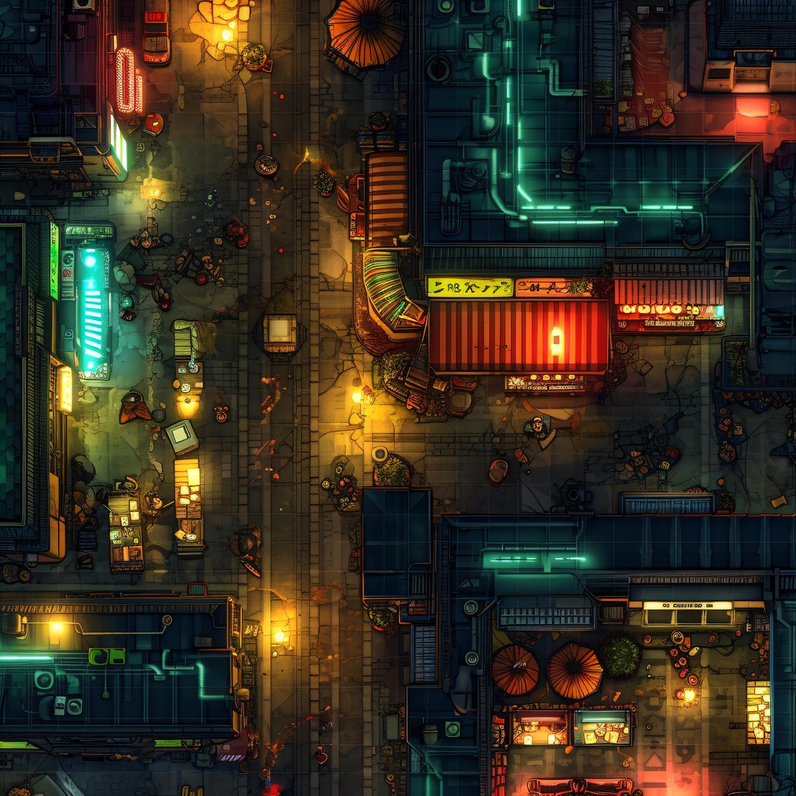 10 Cyberpunk Market Battlemaps, Sci Fi, Dnd Battle Map, Cyberpunk, D&D ...
