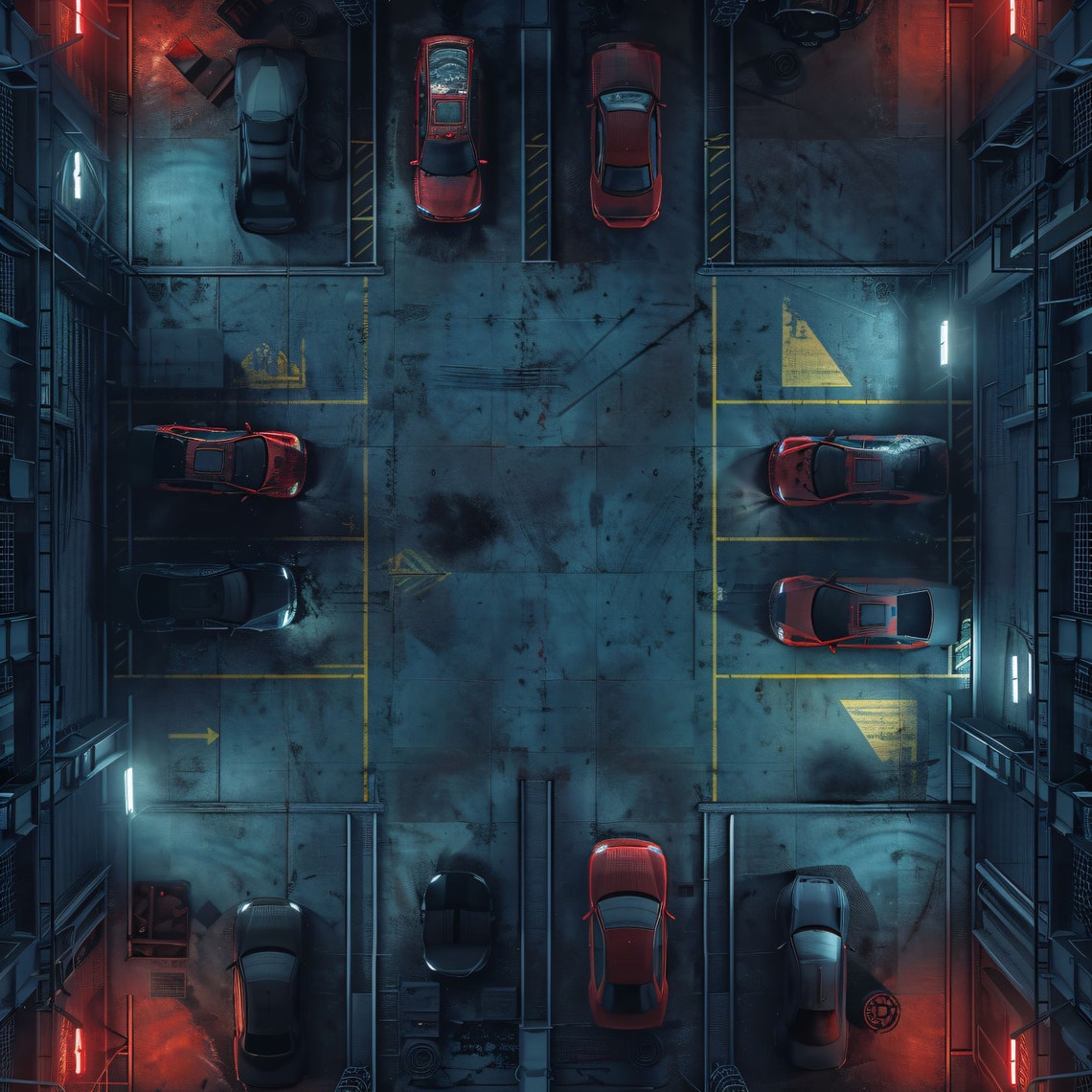 10 Cyberpunk Parking Battlemaps, Sci Fi, Dnd Battle Map, Cyberpunk, D&D ...