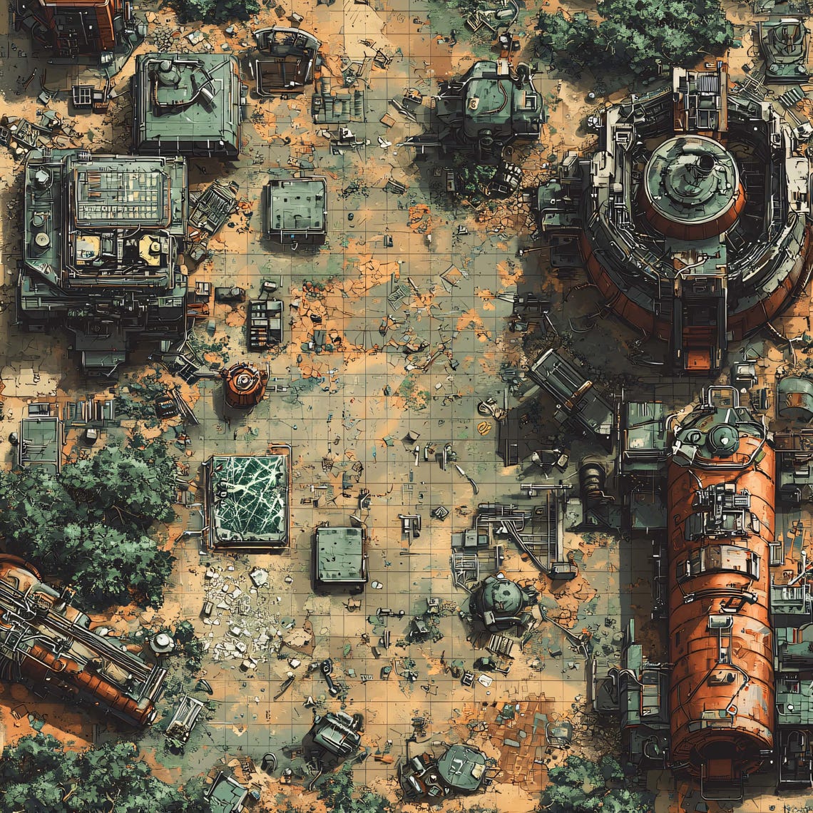 10 Cyberpunk Industry Ruins Battlemaps, Sci Fi, Cyberpunk, Battle Map ...