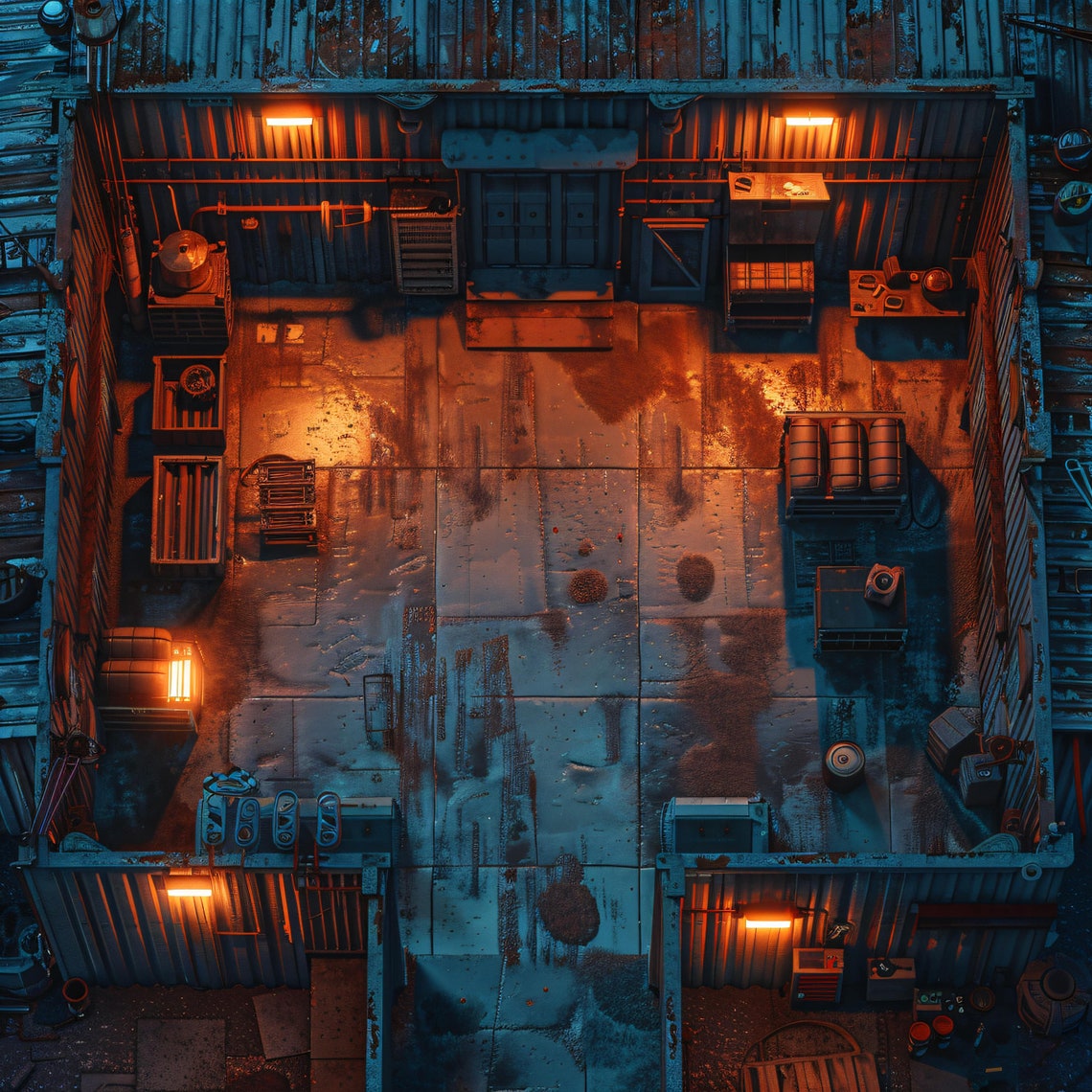10 Cyberpunk Warehouse Battlemaps, Sci Fi, Dnd Battle Map, Cyberpunk, D ...