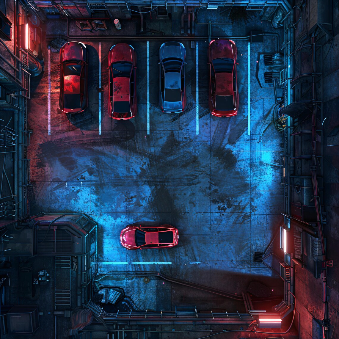 10 Cyberpunk Parking Battlemaps, Sci Fi, Dnd Battle Map, Cyberpunk, D&D ...
