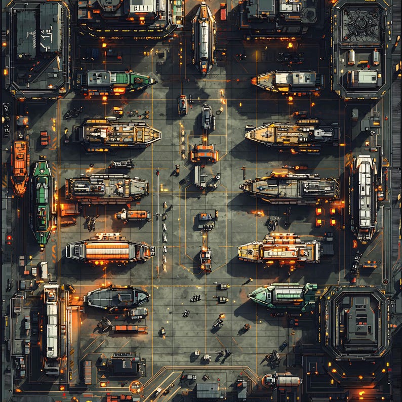 10 Cyberpunk Shipyard / Spaceport Battlemaps, Sci Fi, Dnd Battle Map, D ...