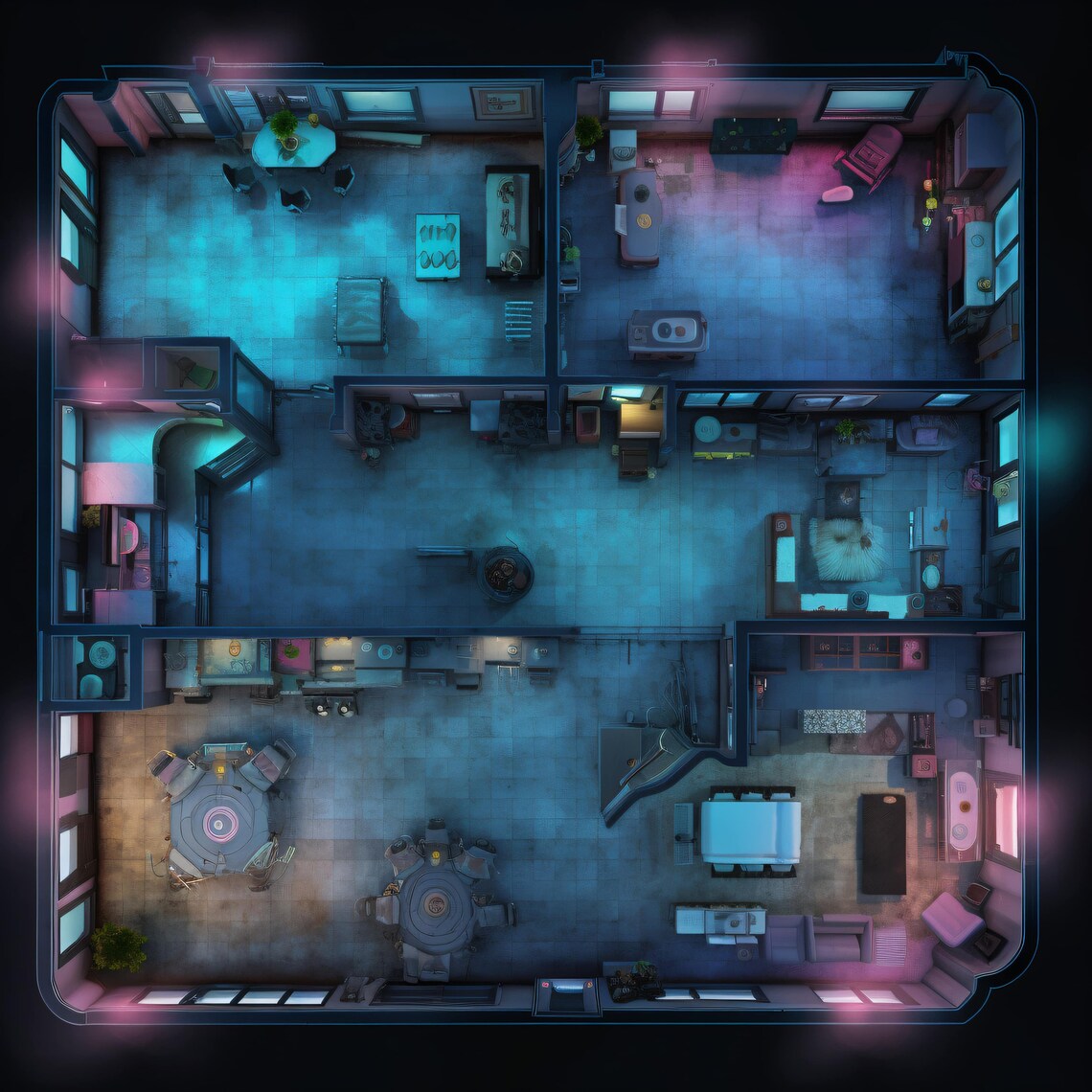 10 Cyberpunk Facility Battlemaps, Sci Fi, Dnd Battle Map, Cyberpunk, D ...