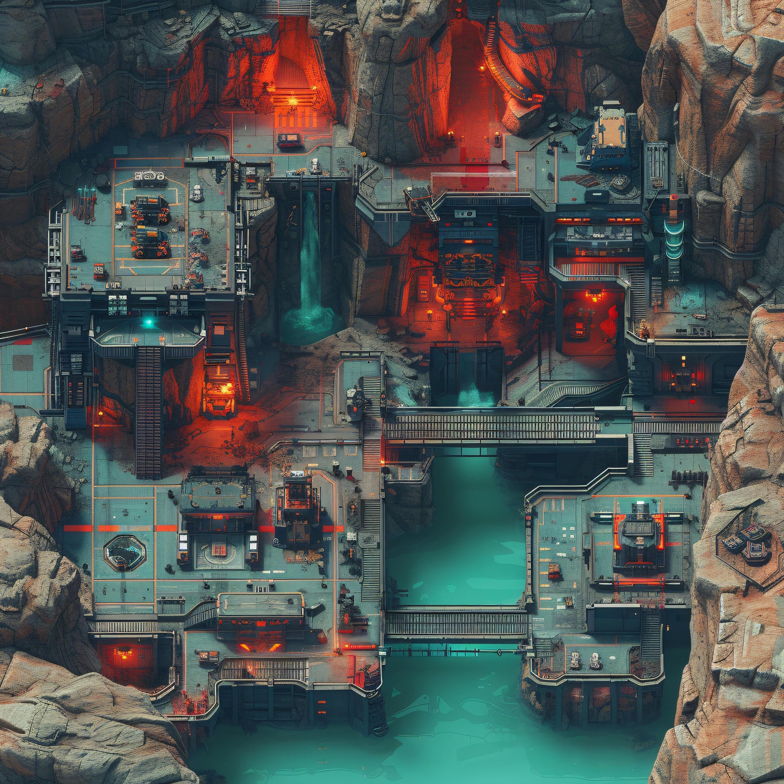 10 Cyberpunk Factory Battlemaps, Sci Fi, Dnd Battle Map, Cyberpunk, D&D ...