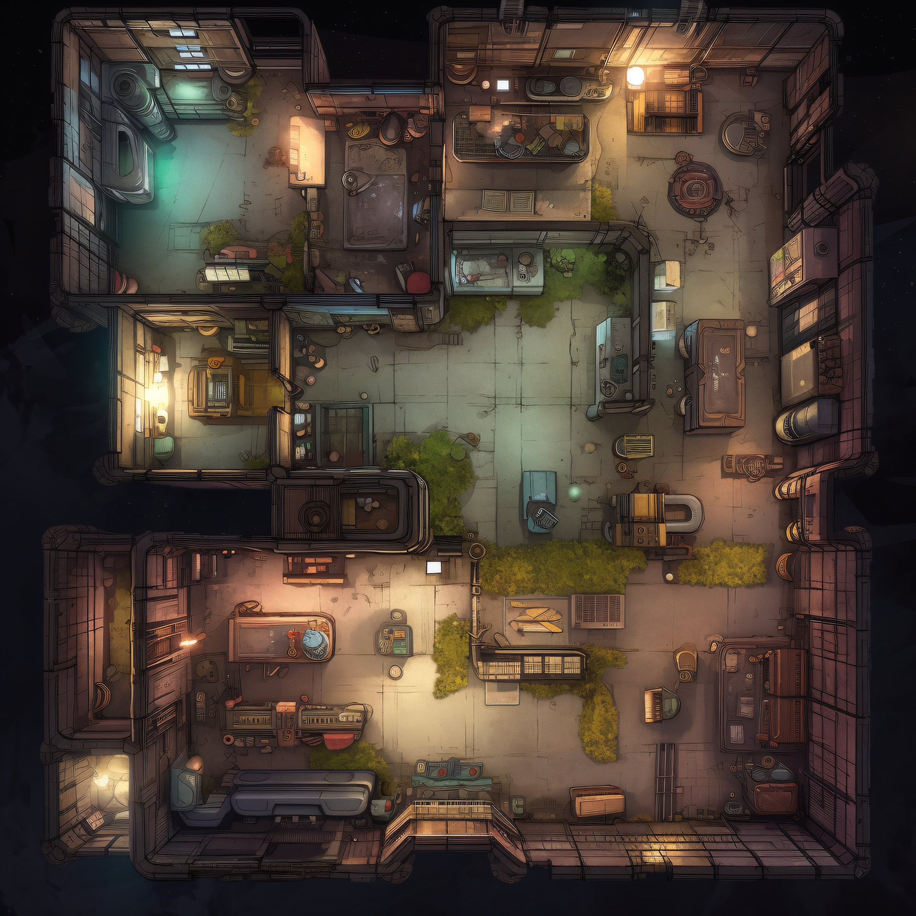 10 mapas de batalha interiores Cyberpunk, ficção científica, mapa de ...