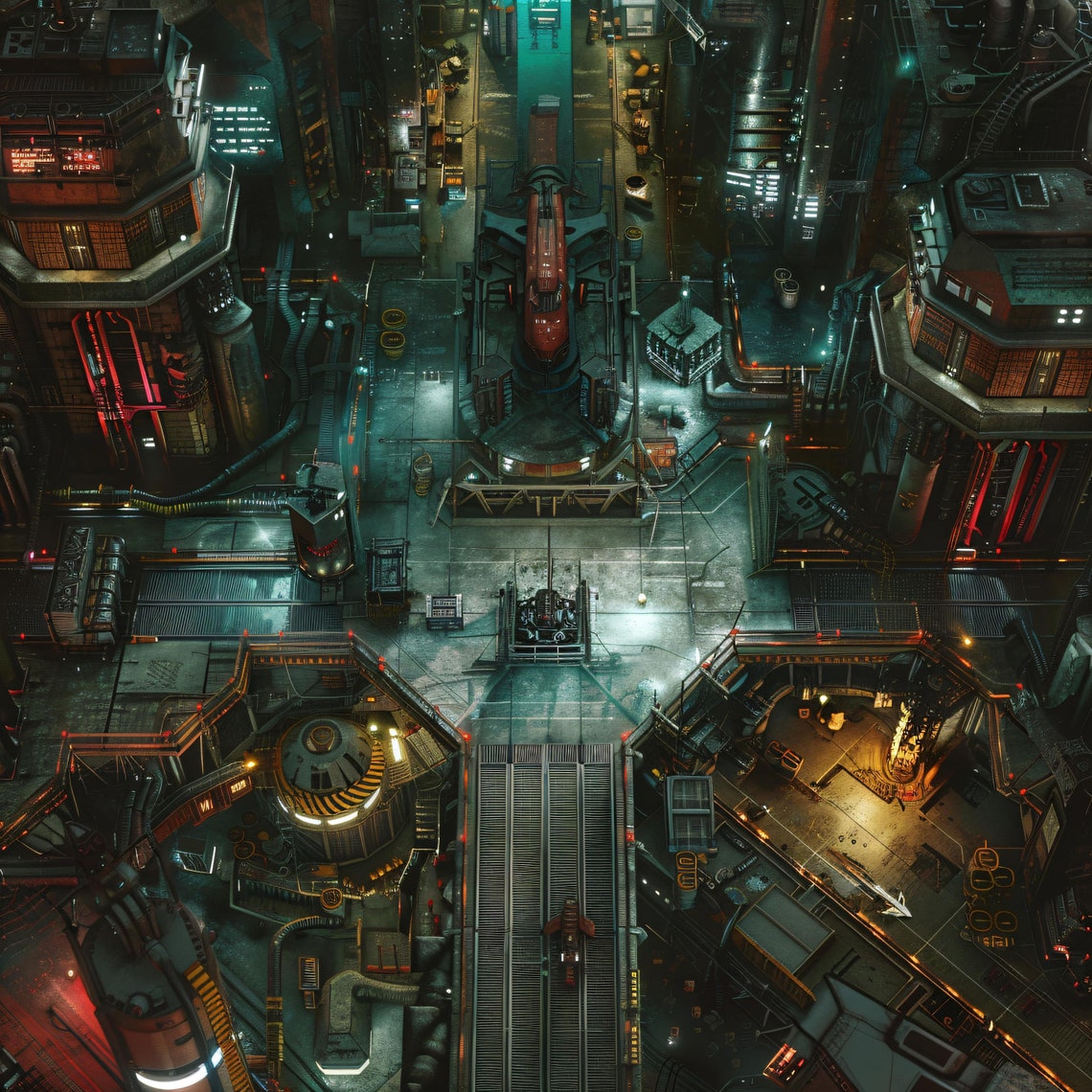 10 Cyberpunk Spaceport Battlemaps, Sci Fi, Dnd Battle Map, Cyberpunk, D ...