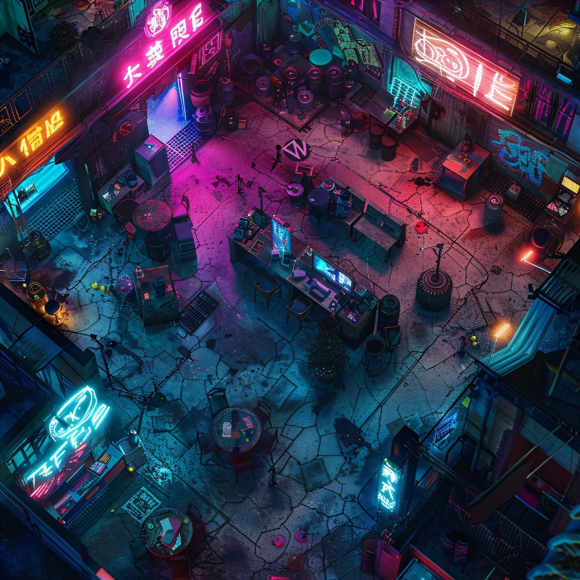 10 Cyberpunk Market Battlemaps, Sci Fi, Dnd Battle Map, Cyberpunk, D&D ...