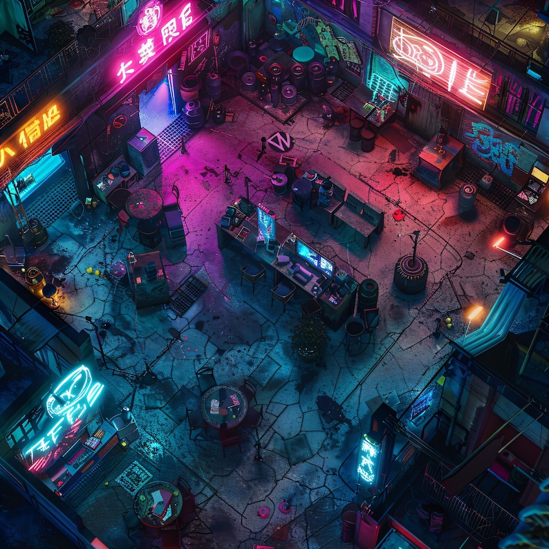10 Gridless Cyberpunk Market Battlemaps | VTT Pack for Shadowrun ...