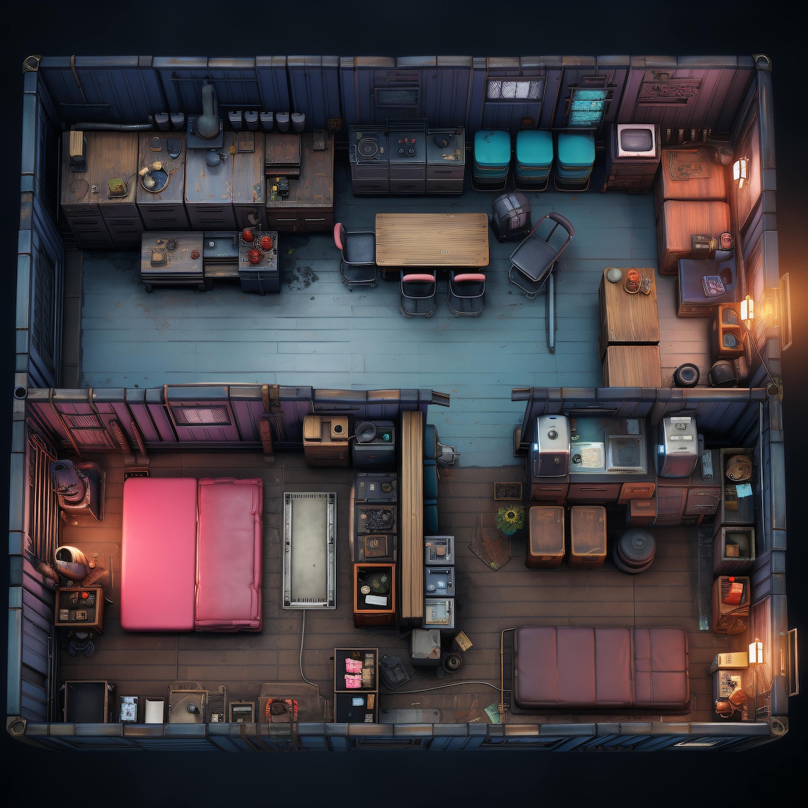 14 Cyberpunk Apartment Battlemaps, Sci Fi, Dnd Battle Map, Cyberpunk, D ...